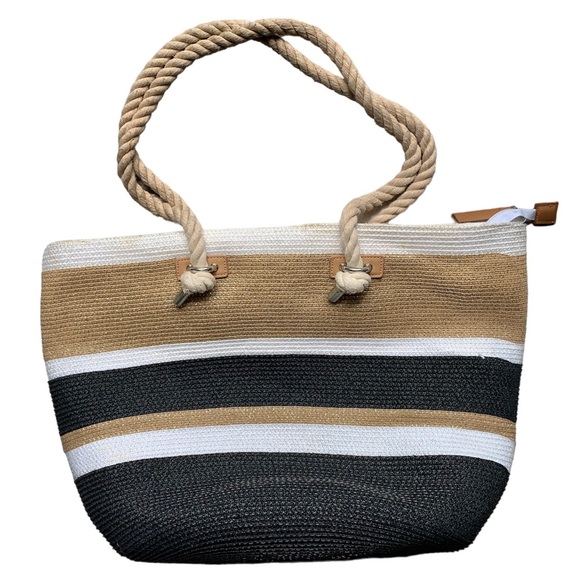 Kelly & Katie | Bags | Kelly Katie Black Gold Coastal Woven Straw Ropes ...